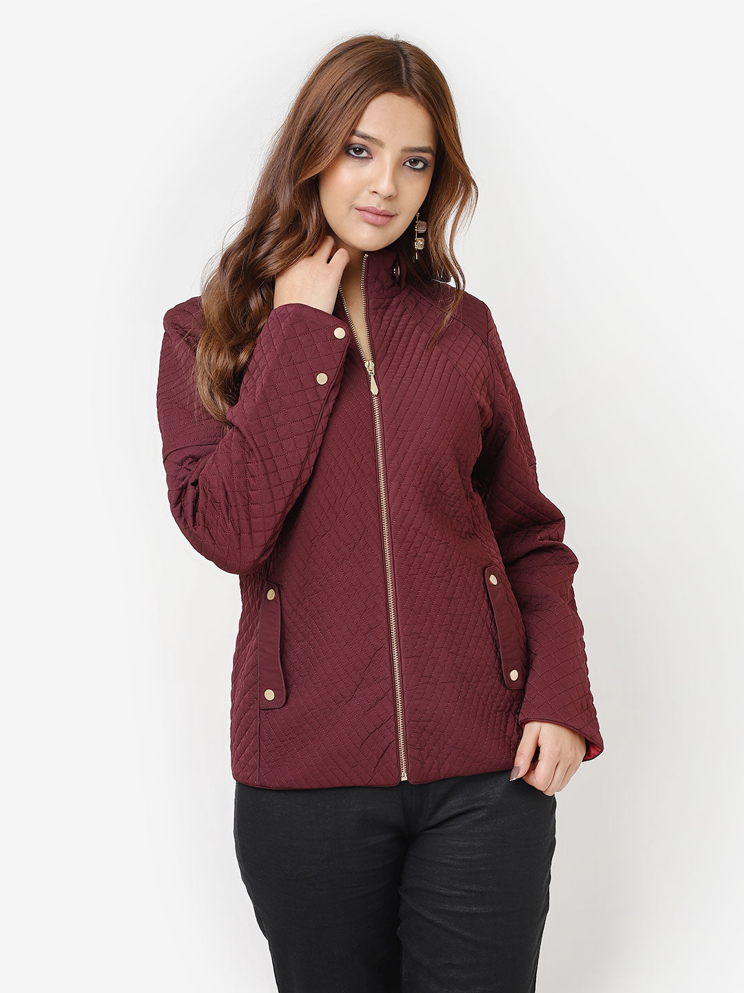 Maroon Quilted High-neck Jacket for Women – Lakshita
