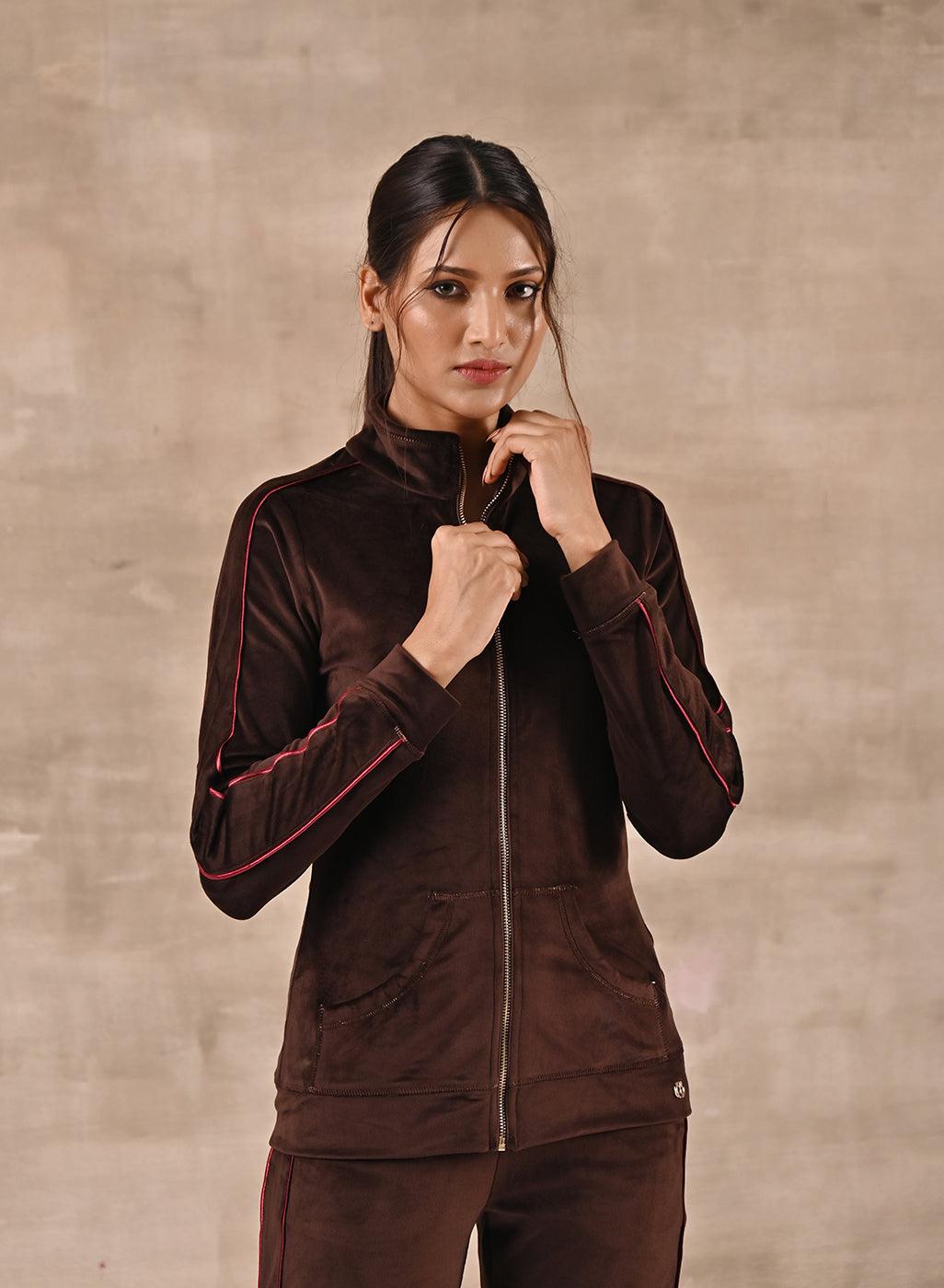 Brown Tracksuit with Classic Collar and Zip Closure-22WLVF0451-13 ...