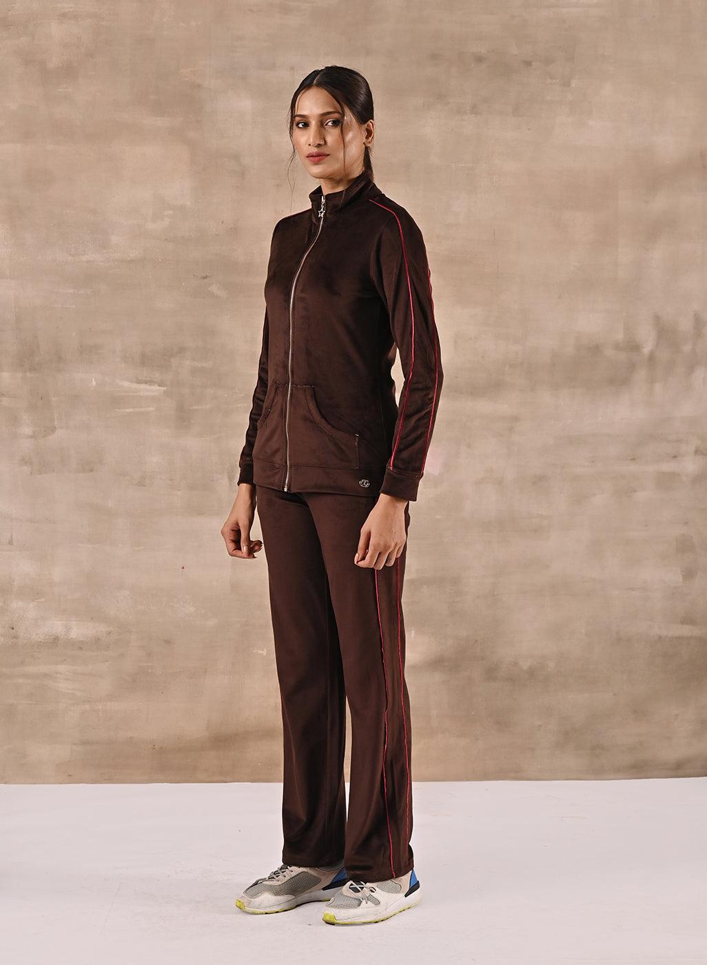 Brown Tracksuit with Classic Collar and Zip Closure-22WLVF0451-13 ...