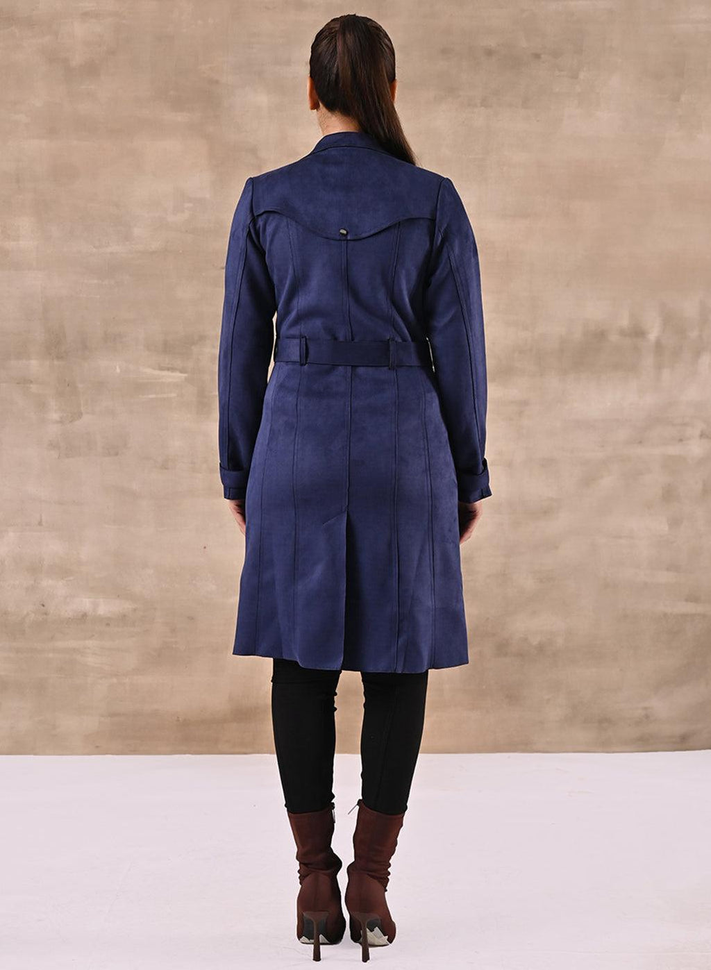 Navy Blue Long Overcoat with Notch collar and Slant Pockets-22WLWC0430 ...